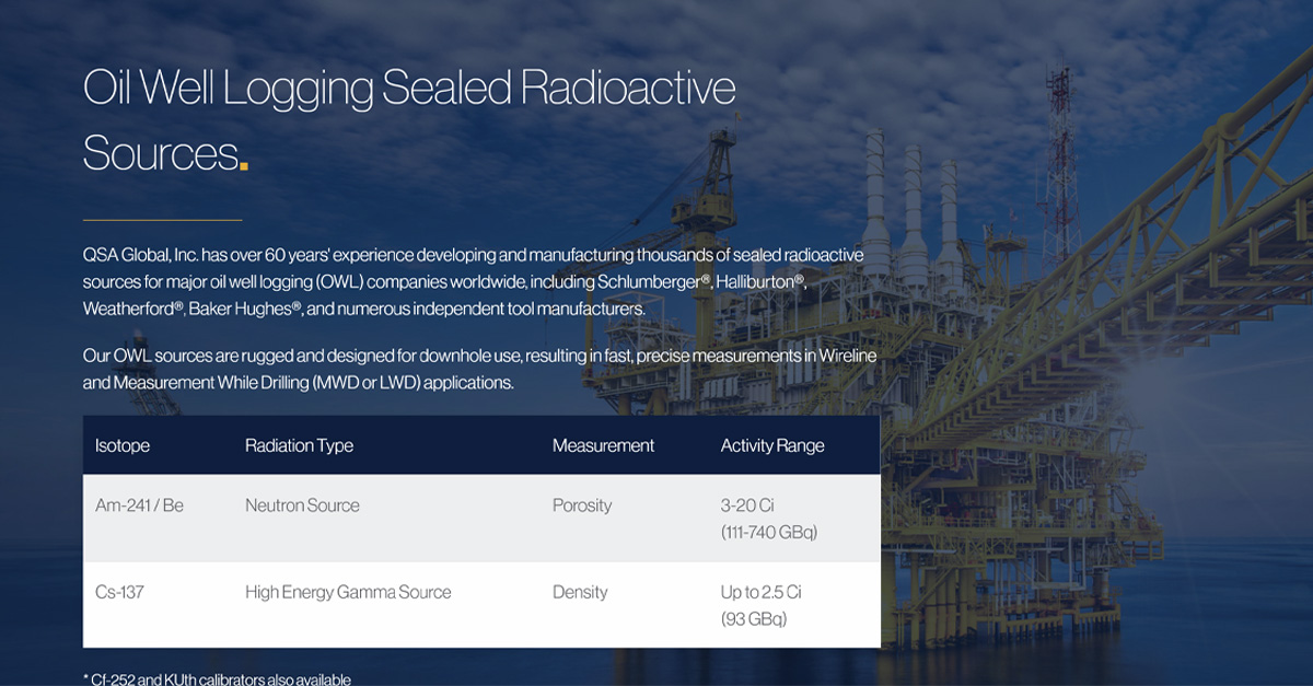 Oil Well Logging Sealed Radioactive Sources | QSA Global, Inc.
