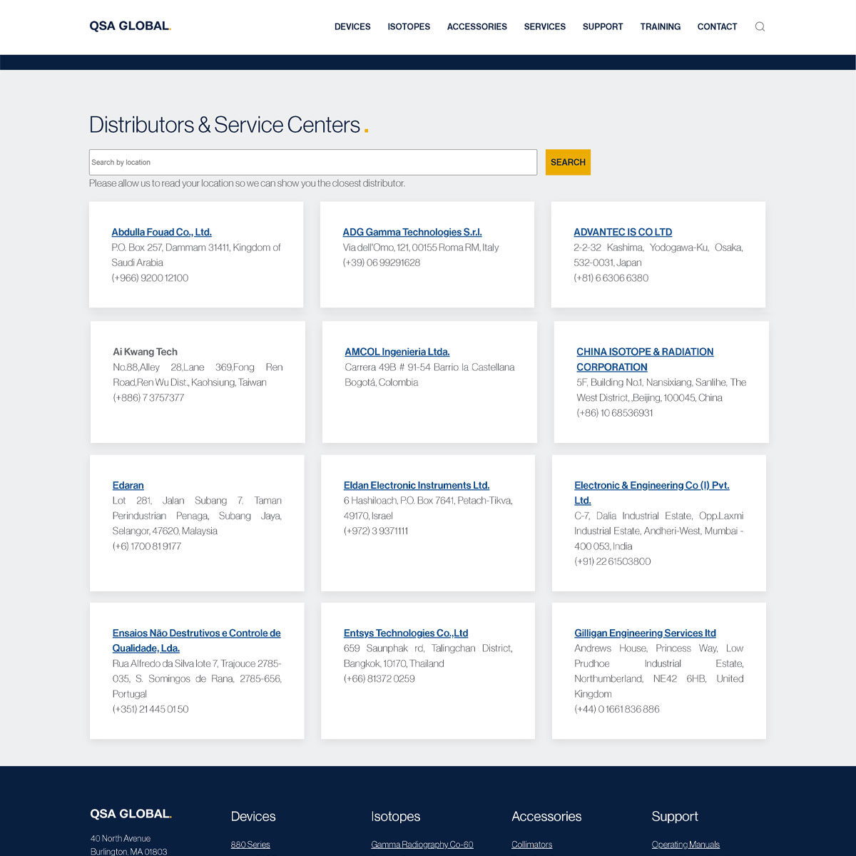 QSA Global, Inc. Distributors & Service Centers